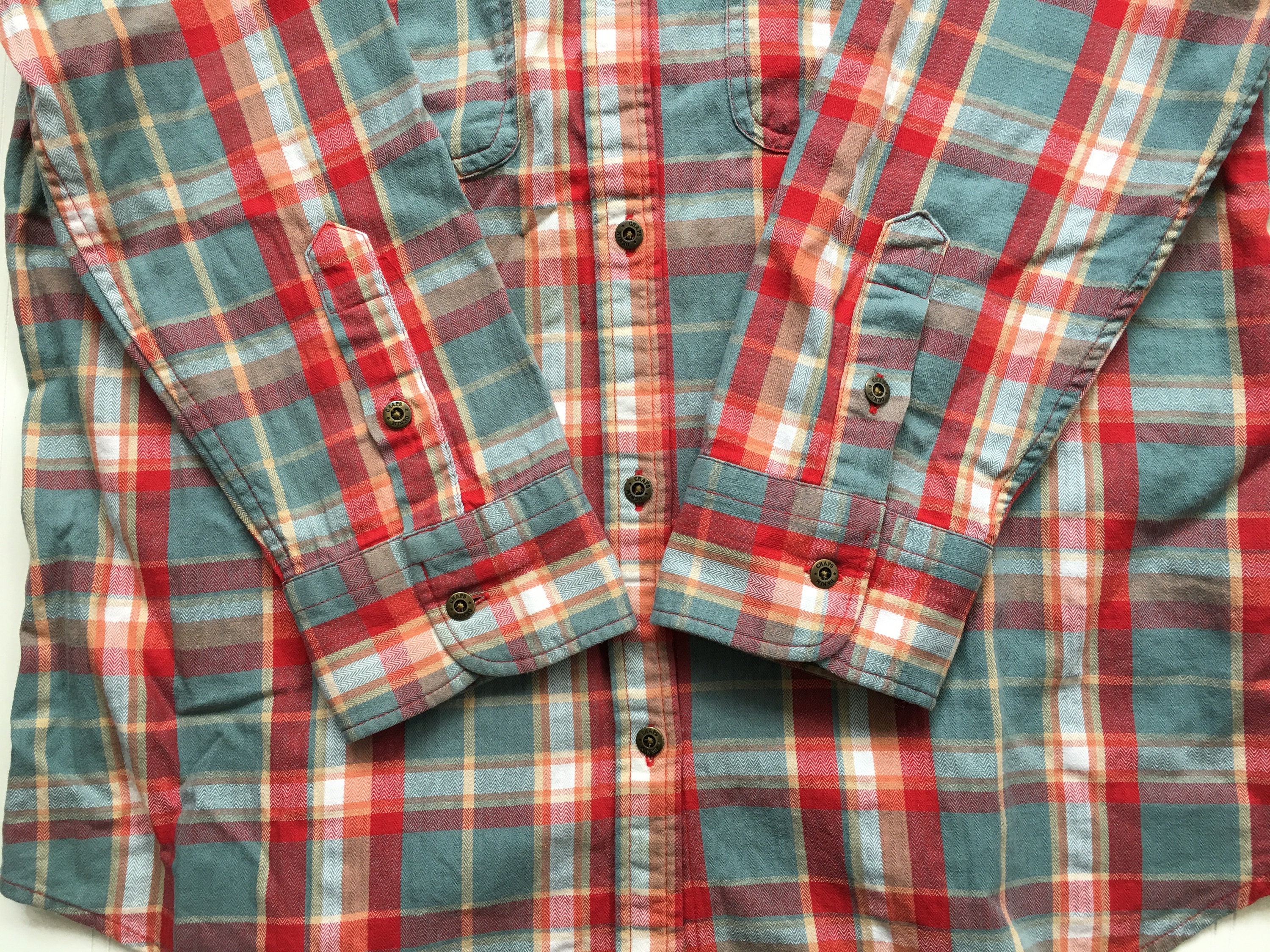 Vintage Ralph Lauren CHAPS DENIM Cotton Shirt Teal Red and - Etsy