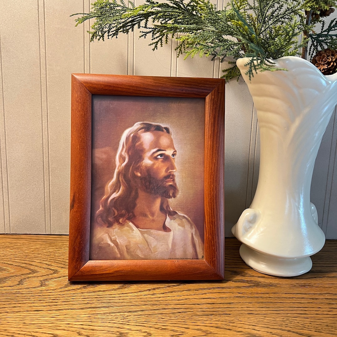 1940 WARNER SALLMAN Head of Christ, Beautiful 6 X 8-1/4 Wood Frame and ...