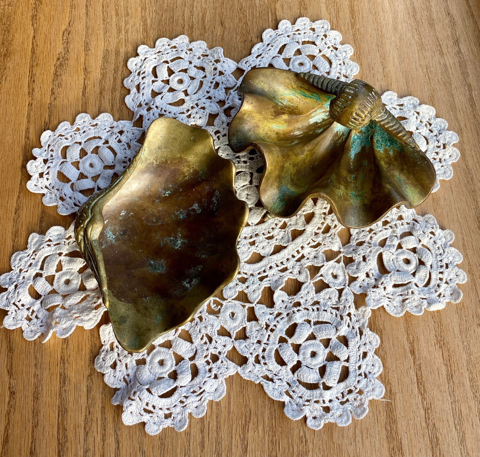 SOLID BRASS SHELLS Set of 2 Mid Century 6 W Dishes W/ - Etsy