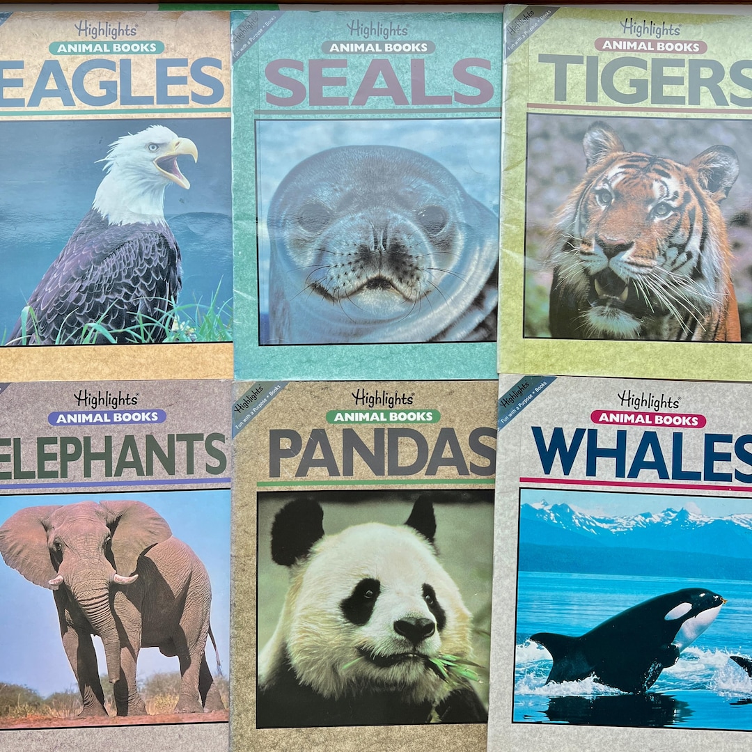 1991 HIGHLIGHTS ANIMAL BOOKS Set of 6: Eagles Elephants Pandas Seals ...