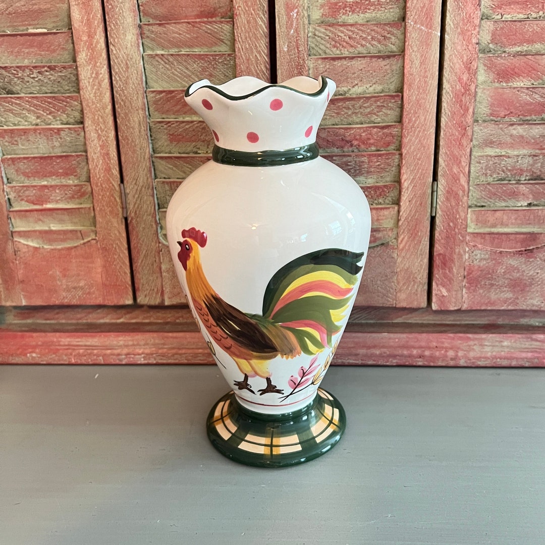 Vintage BELLA CASA Rooster Vase by Ganz, 9" H Roosters Ceramic Pottery ...