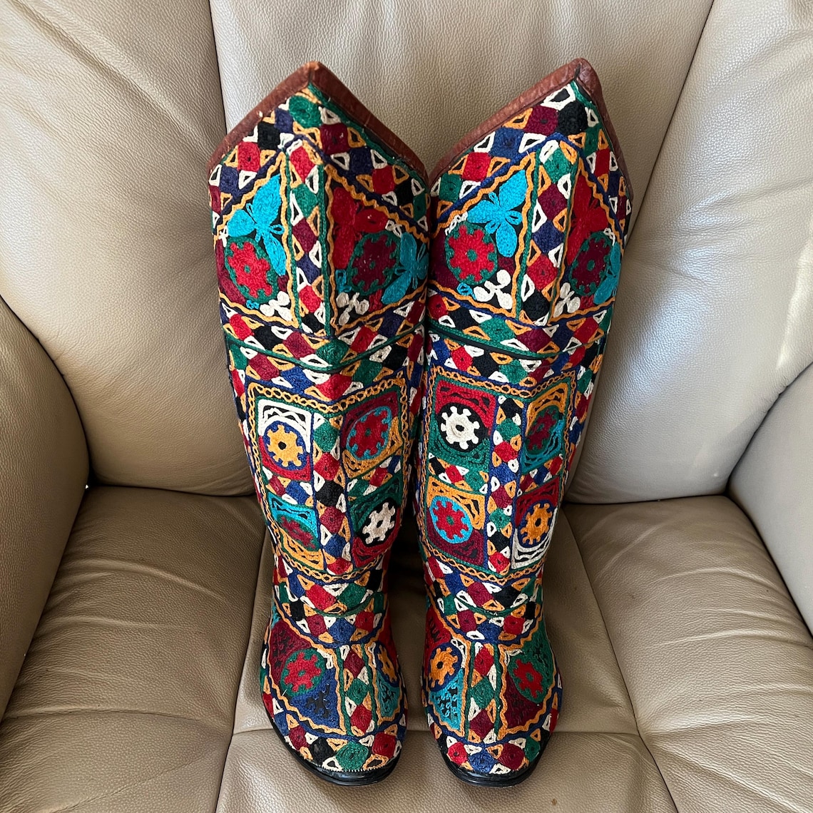 Vtg EMBROIDERED BOOTS Afghani Uzbek Boots Folk Art, Hard Sole & Low ...