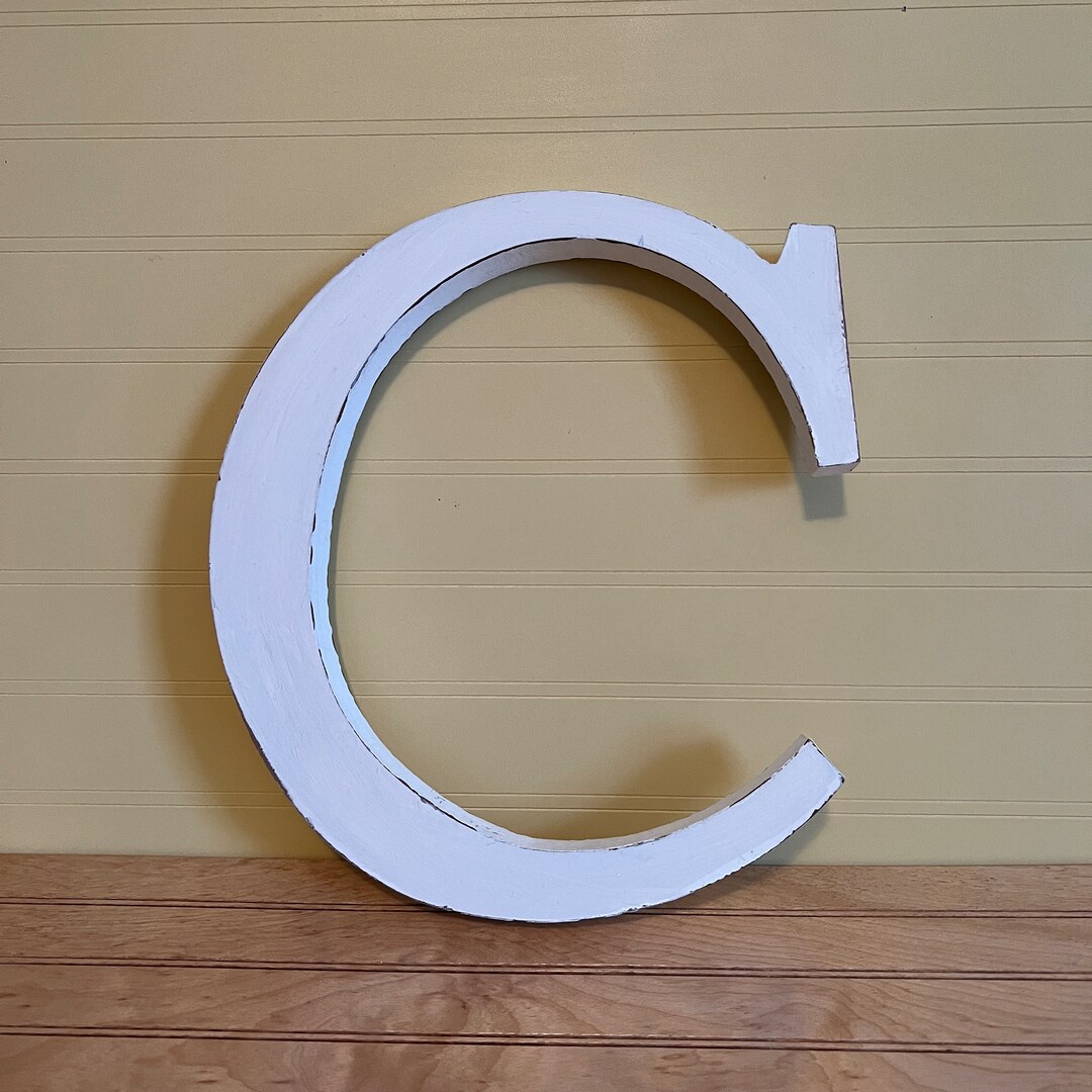 12" WOOD STYLE LETTER C Distressed Rustic Alphabet Initial, Whitewashed ...