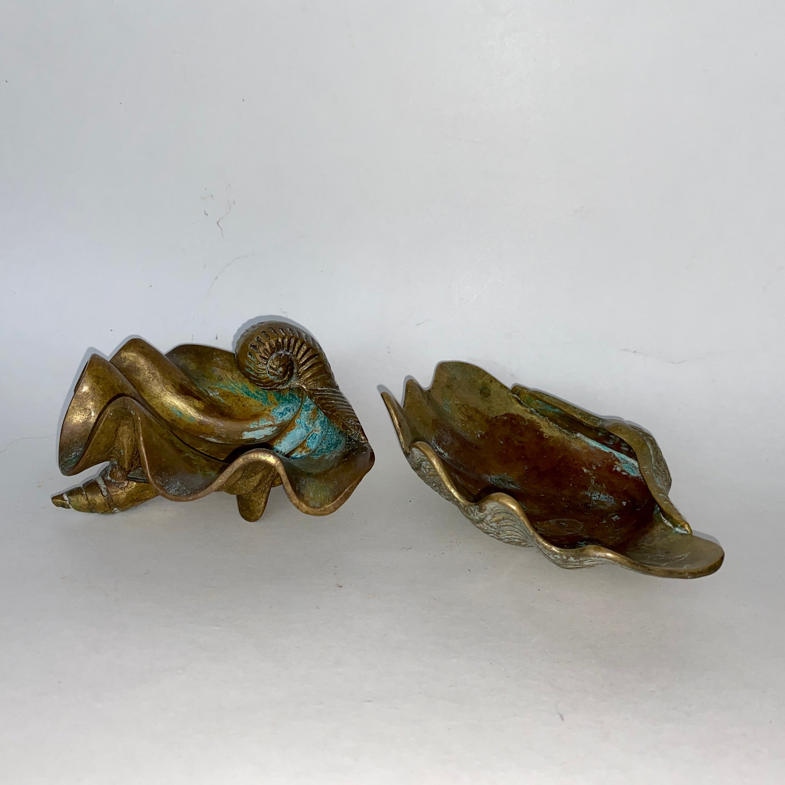 SOLID BRASS SHELLS Set of 2 Mid Century 6 W Dishes W/ - Etsy