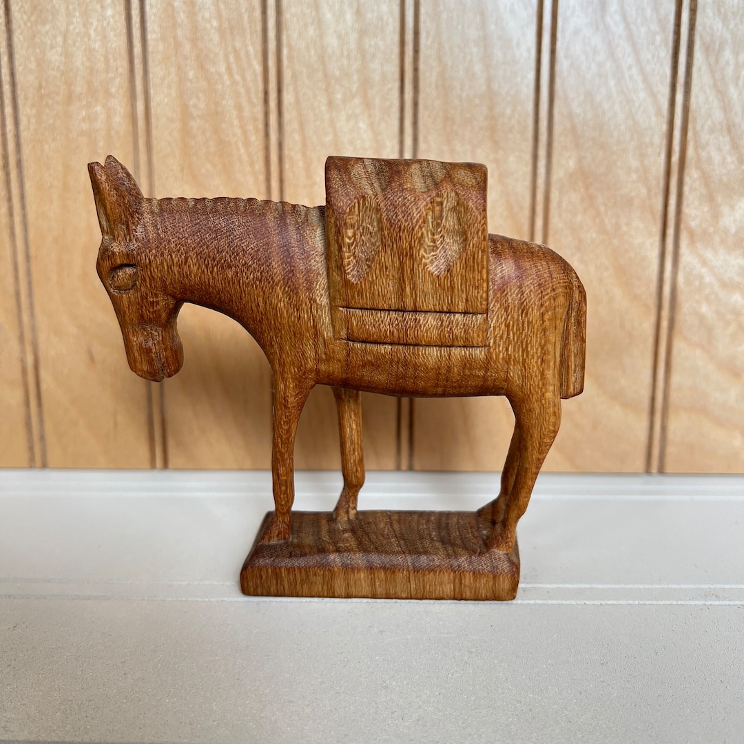 Vtg Carved Wood BURRO Figurine, 4" H Lightweight Pack Mule Sculpture ...