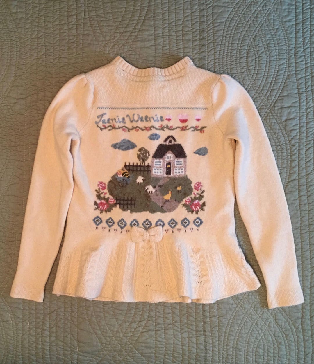 Vintage Girl's Ivory WOOL SKIRTED SWEATER Cardigan, Farmhouse Country ...