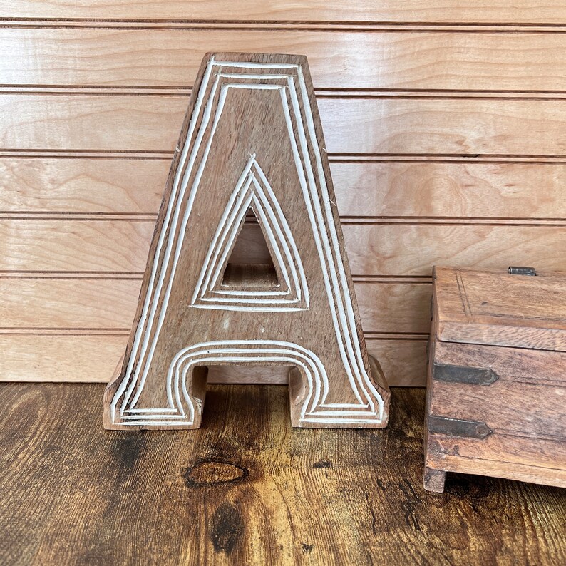 8 Solid WOOD LETTER A Alphabet Initial White Etched - Etsy