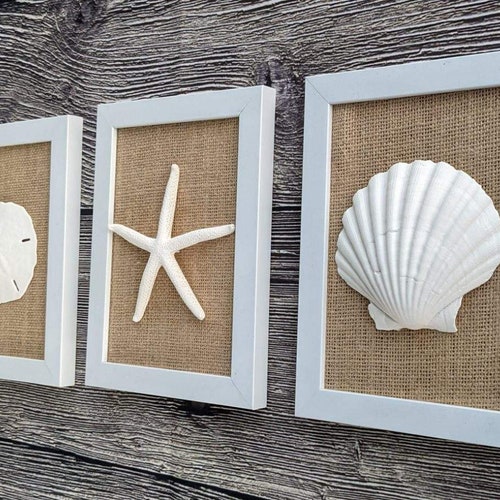 Burlap Beach Cottage Wall Art White and Beige Starfish Wall - Etsy
