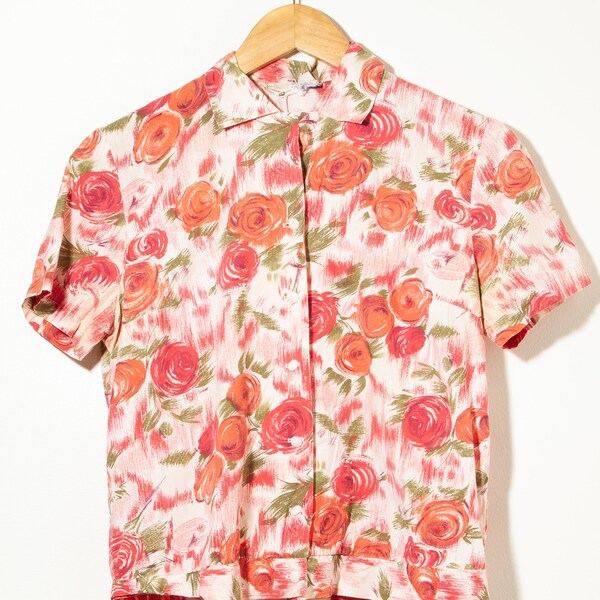 Rose Print Blouse - Etsy