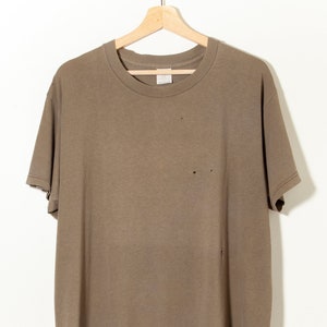90s Vintage Distressed Beige Blank Military T-shirt Thrashed Sun Faded Tattered Worn to ...