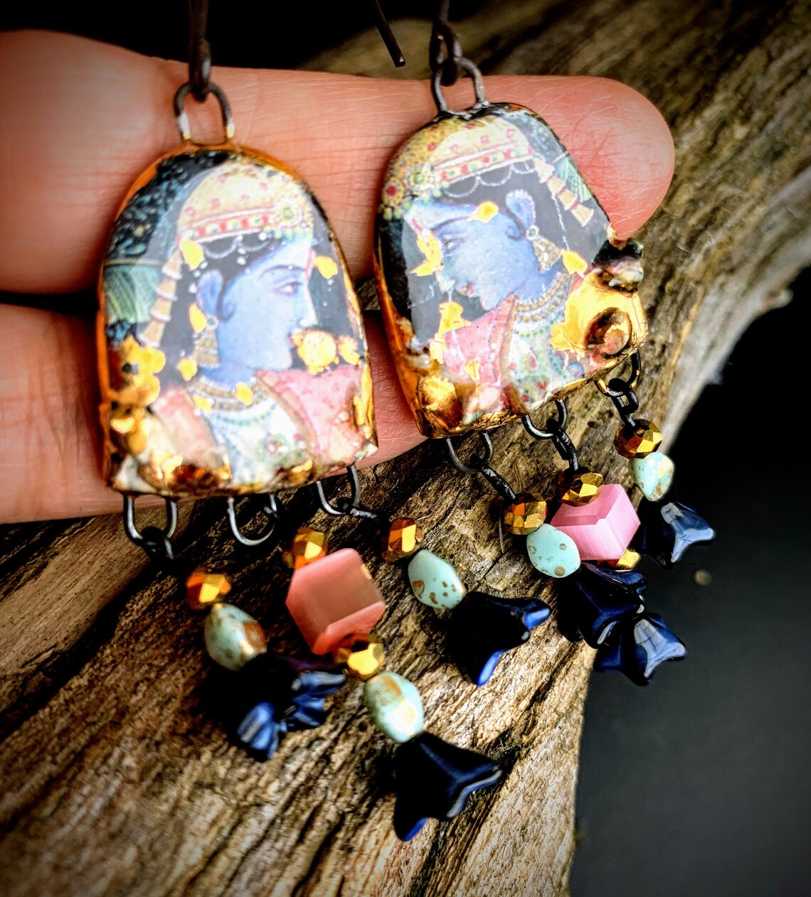 Krishna Earrings: Indian God Ceramic Decal Dangle Earrings - Etsy