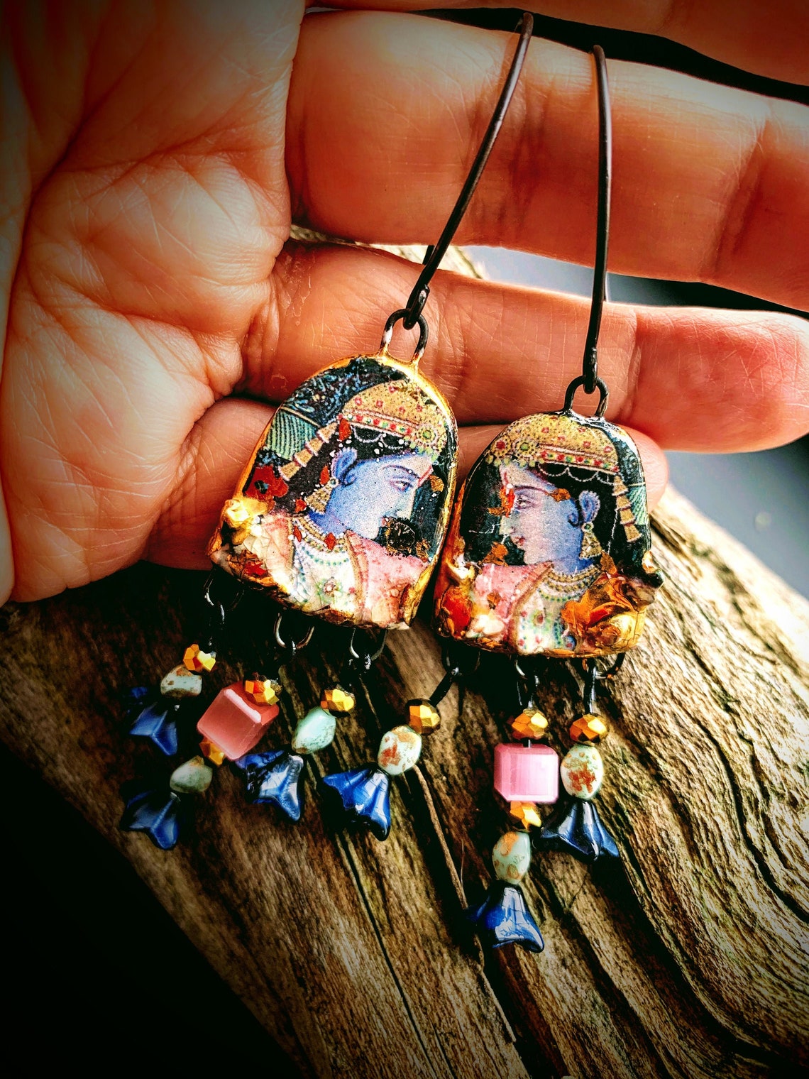 Krishna Earrings: Indian God Ceramic Decal Dangle Earrings - Etsy