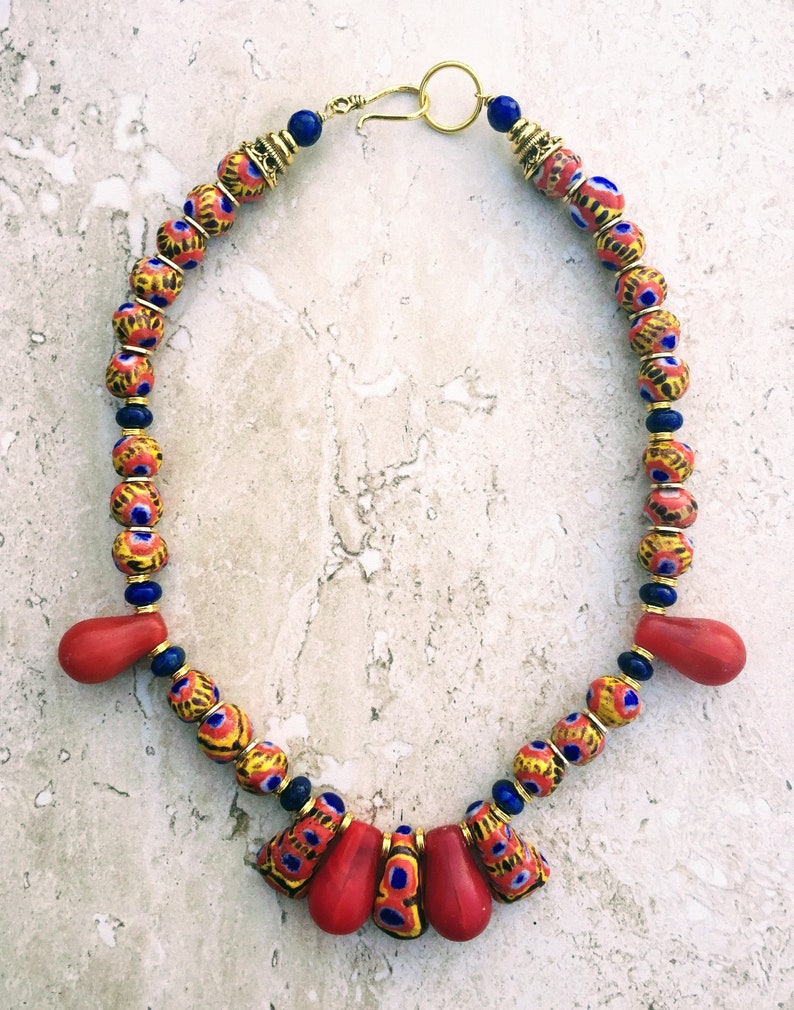 African Kiffa Bead Necklace: Lapis Lazuli, Mali Wedding Beads - Etsy