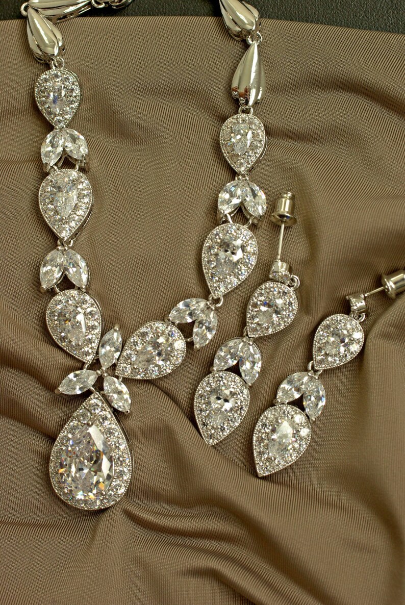 Crystal Bridal Necklace And Earrings Set Statement Wedding Etsy