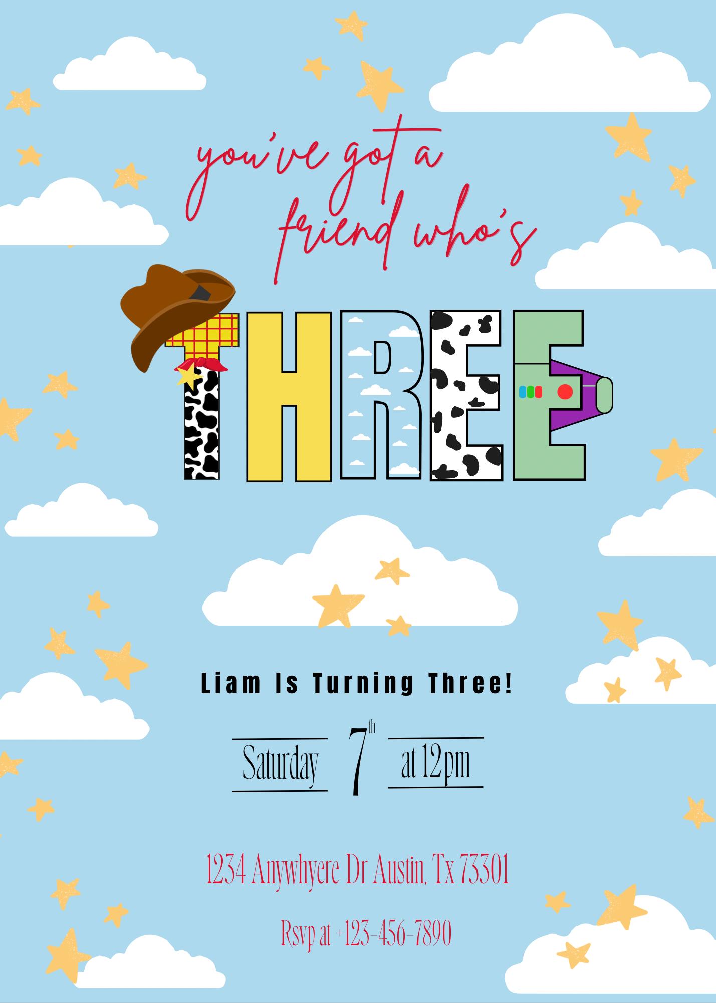 You’ve Got a Friend Who’s Three Birthday Invite - Etsy