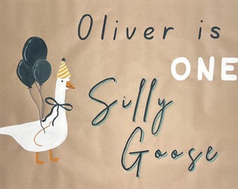 Hand Painted 'one Silly Goose' First Birthday Banner - Etsy
