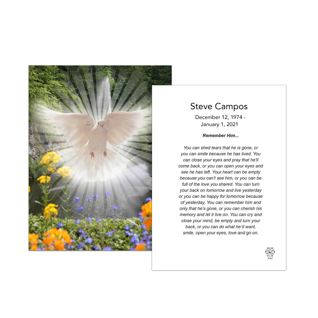 Personalized Dove Memorial Cards: Funeral Prayer Keepsakes (set of 50 ...