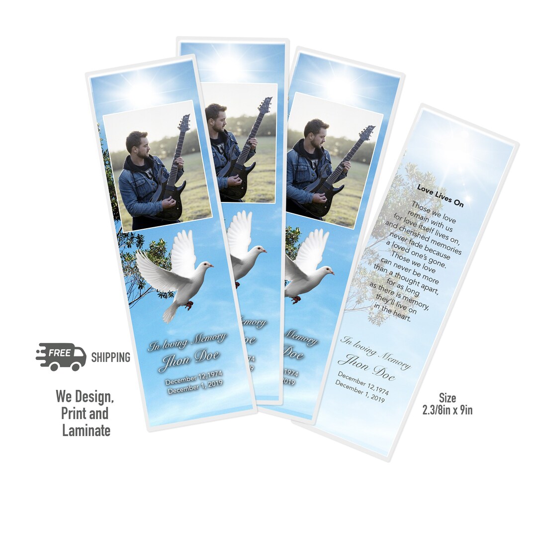 X LARGE Funeral Memory Bookmarks-printed, Celebration of Life, White ...