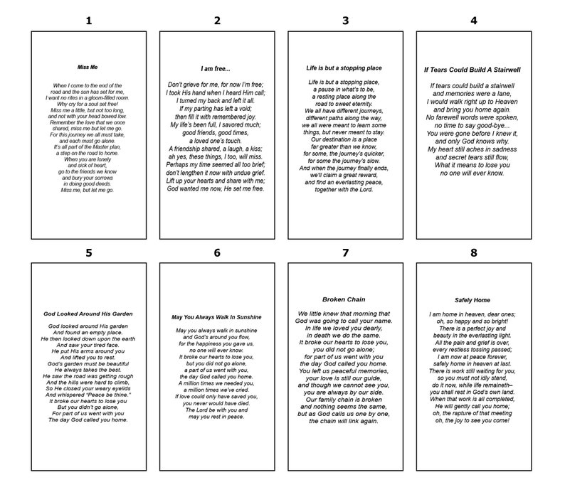 50 Funeral Memory Cards Memorial Cards Mass Cards - Etsy