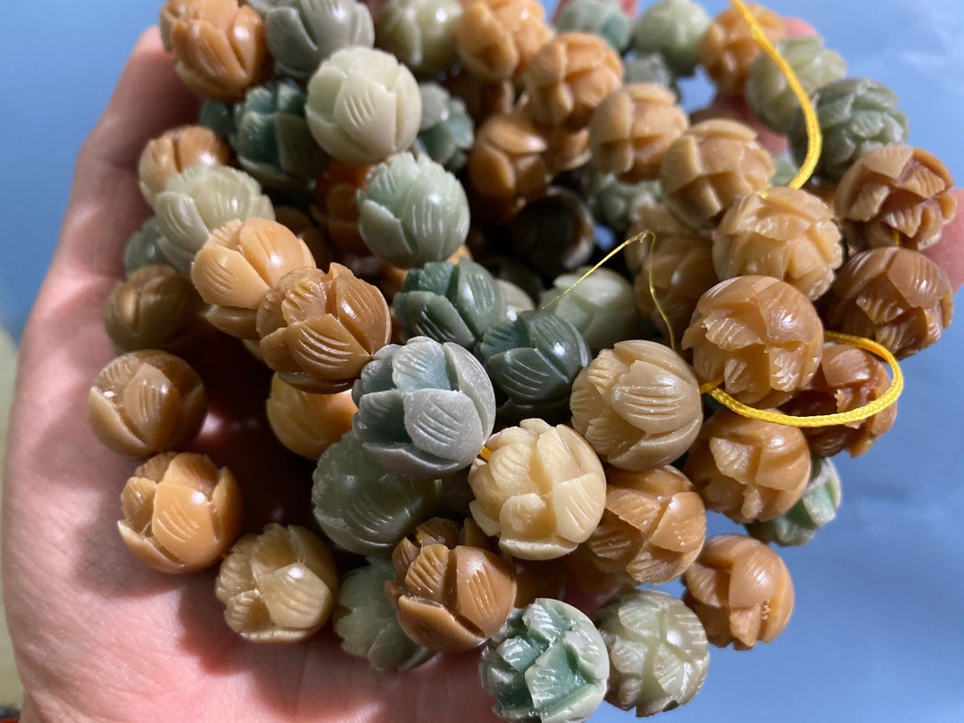 Carved Lotus Bodhi Root Beads: Weathered Flower Spacers, 11-14mm Strand ...