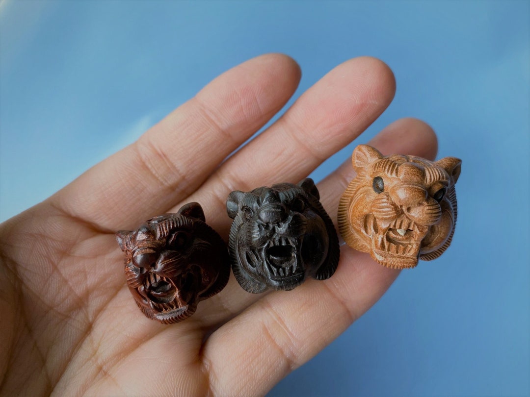 Natural Wood 3D Carved Tiger Head Charm 25*25*22 Mm,wood Charm,jewelry ...
