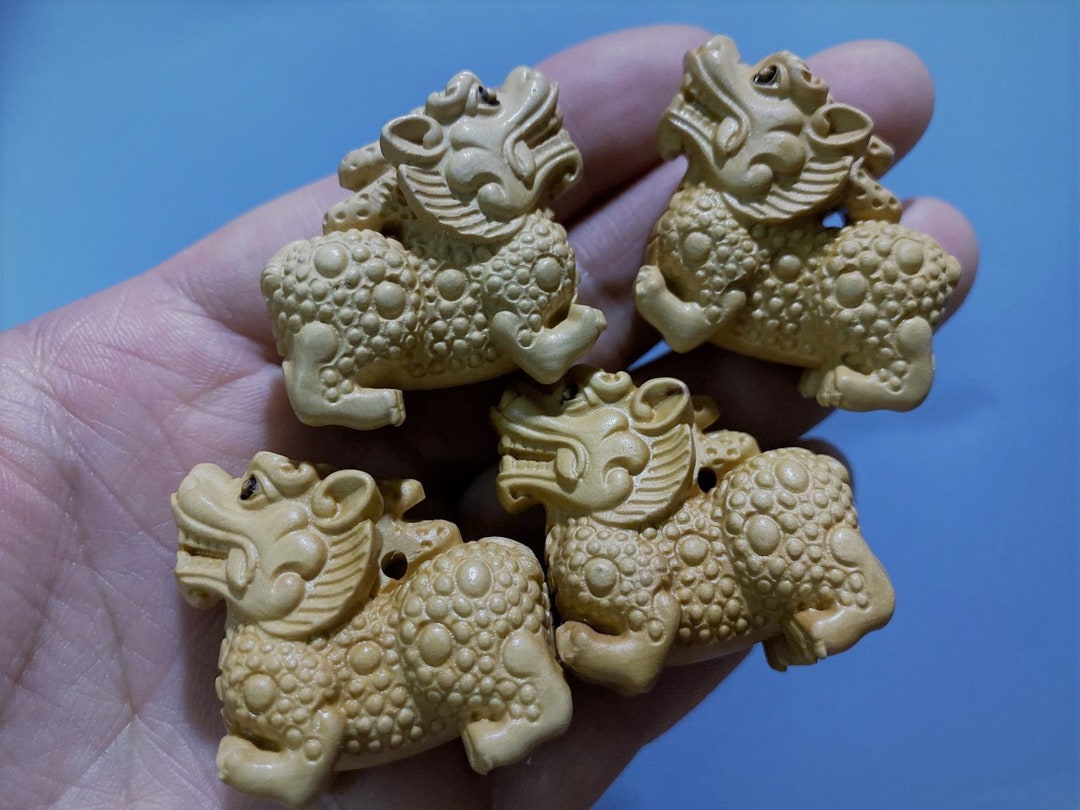 Boxwood Carving Pixiu Charm: Chinese Lucky Pendant (2 PCS, 35*29 Mm) - Etsy