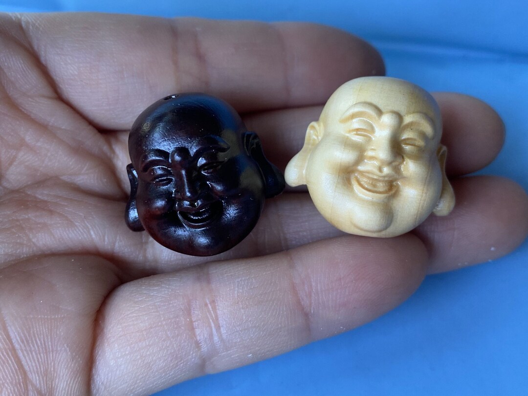 Natural Wood Carved Smiling Buddha Head Beads 24.7*27 Mm,happy Buddha ...