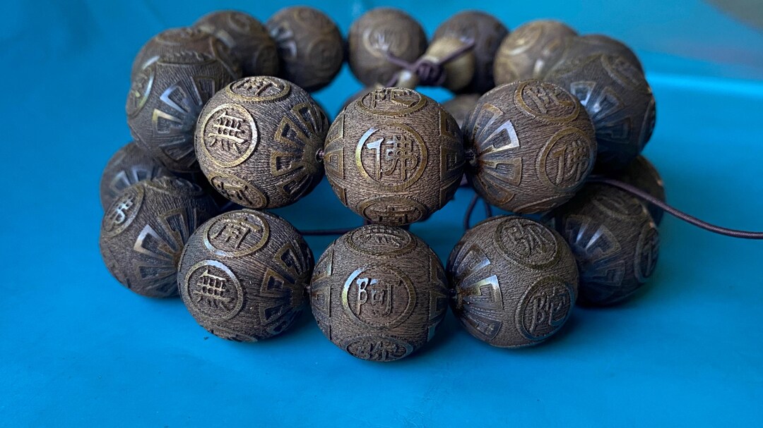 Natural Wood Carved OM Mantra Mala Beads 20 Mm,wood Spacer Beads,mala ...