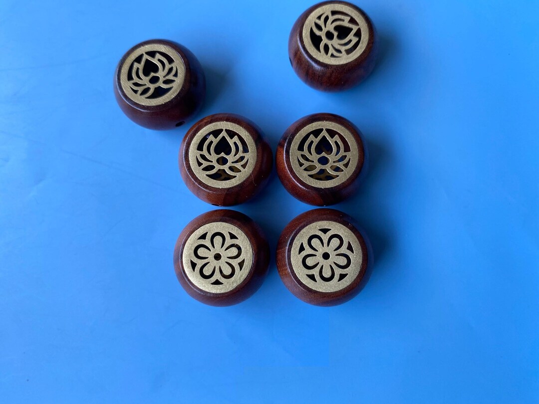 2pcs-pear Wood & Copper Inlay Double Sides Flower Beads 1710 Mm,carved ...