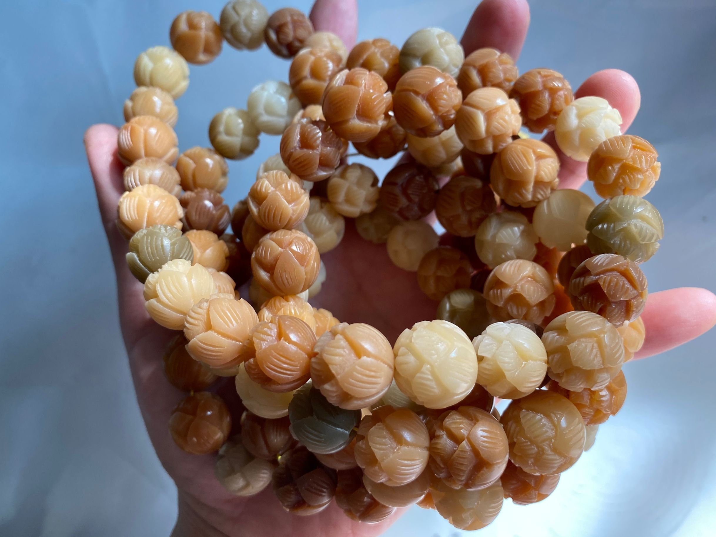 Full Strand Weathered Bodhi Root Carved Lotus Beads 13-14 | Etsy