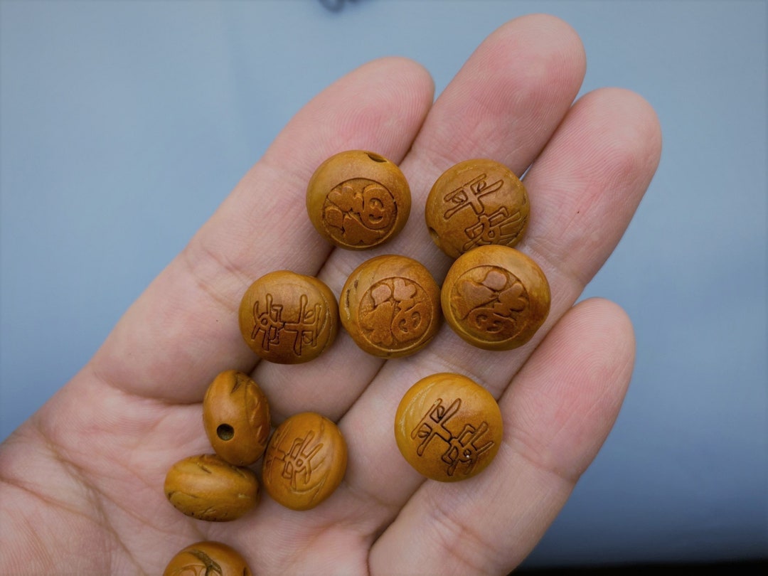 5 Peach Pit Carved Beads: Buddhism Prayer Mala Spacer (14x9 Mm) - Etsy