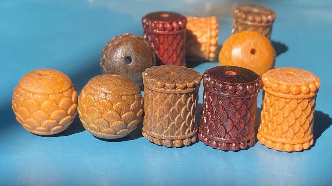 Carved Wood Dragon Scale Beads: Natural DIY Jewelry Making (2 PCS, 14 ...