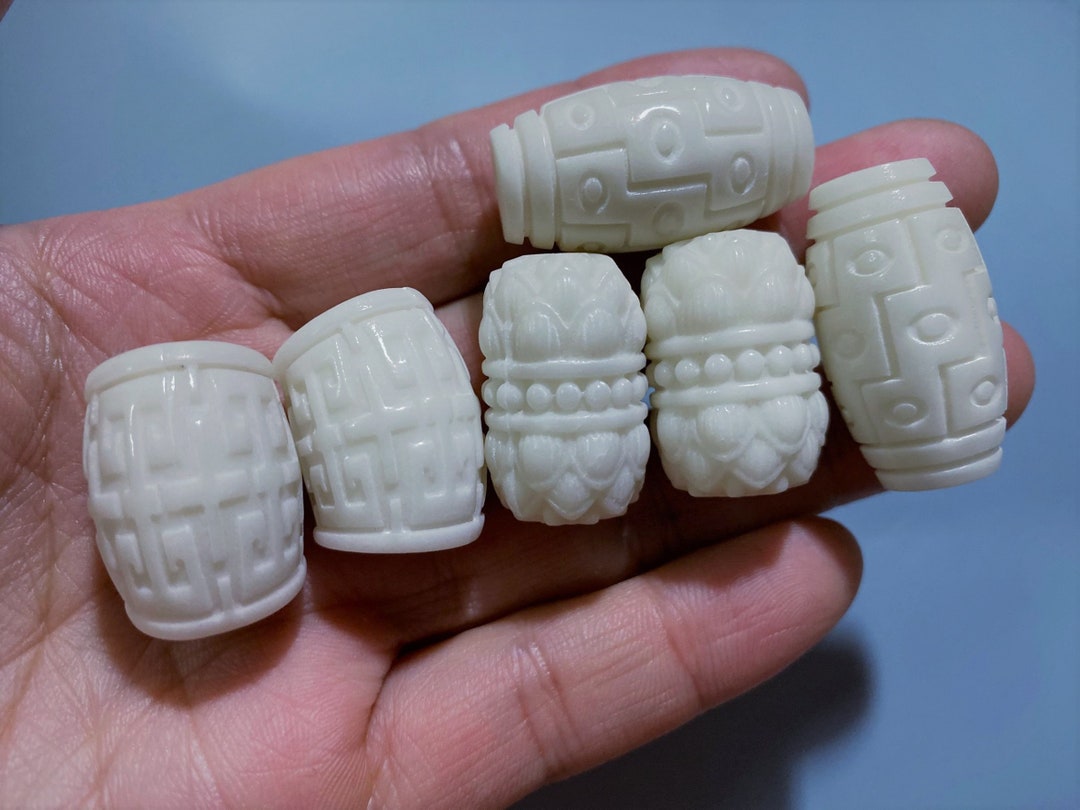 2 PCS Natural Corozo Nuts Carving Bucket Beads,mantra Beads,om Beads ...