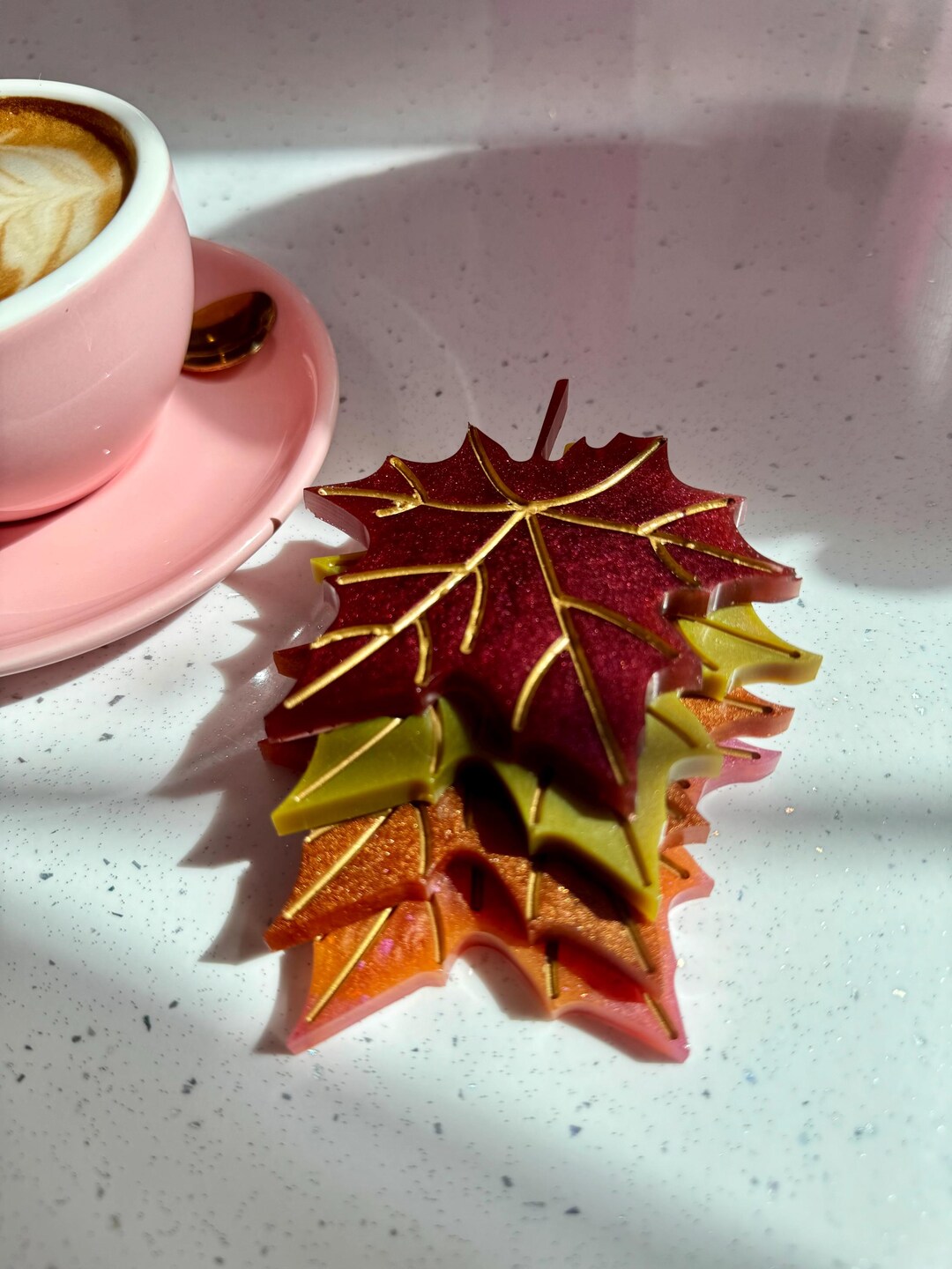 Maple Leaf Table Coaster Set Rustic Autumn Decor Fall Themed Drink ...