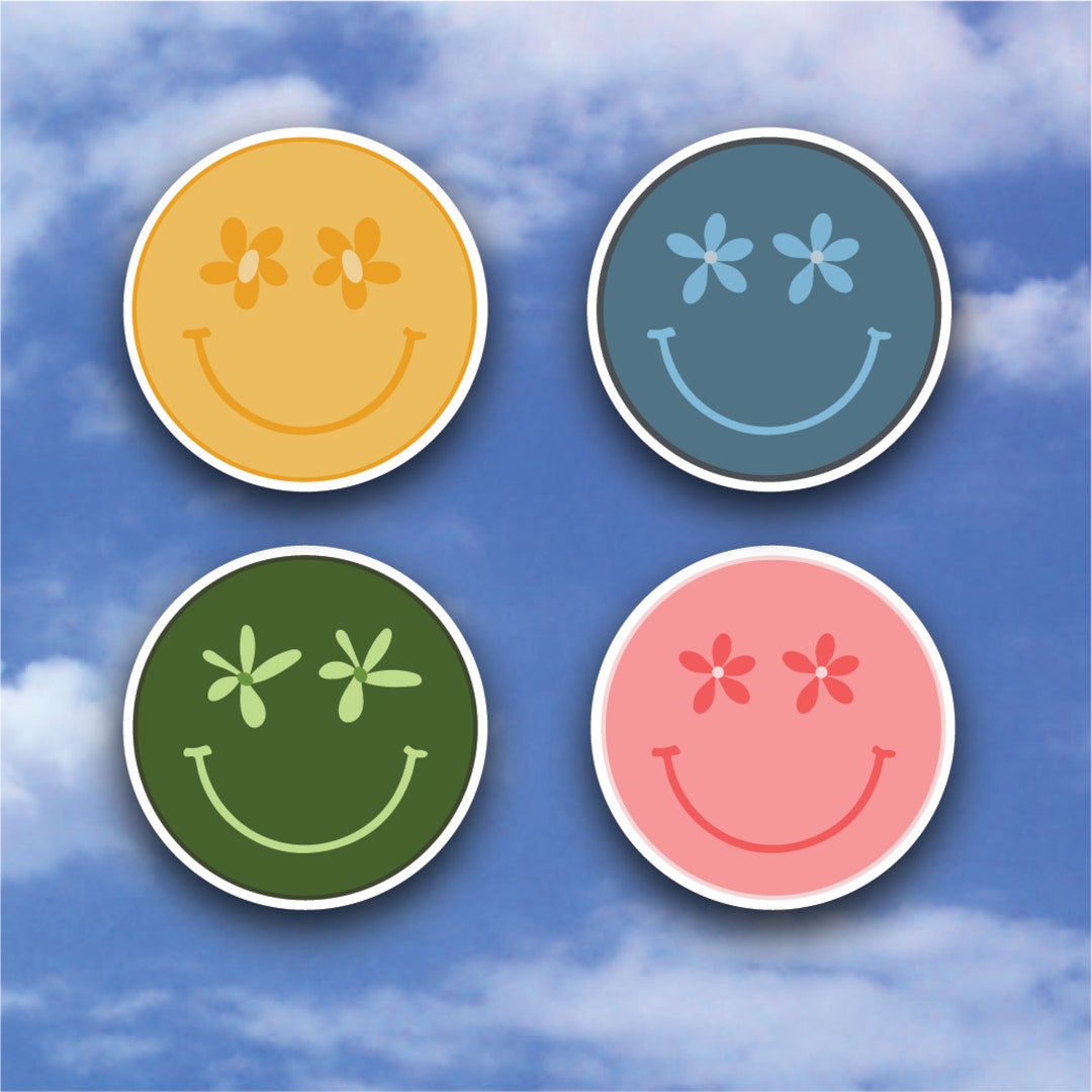 Monochrome Flower Smiley Face Sticker Pack 3" - Etsy