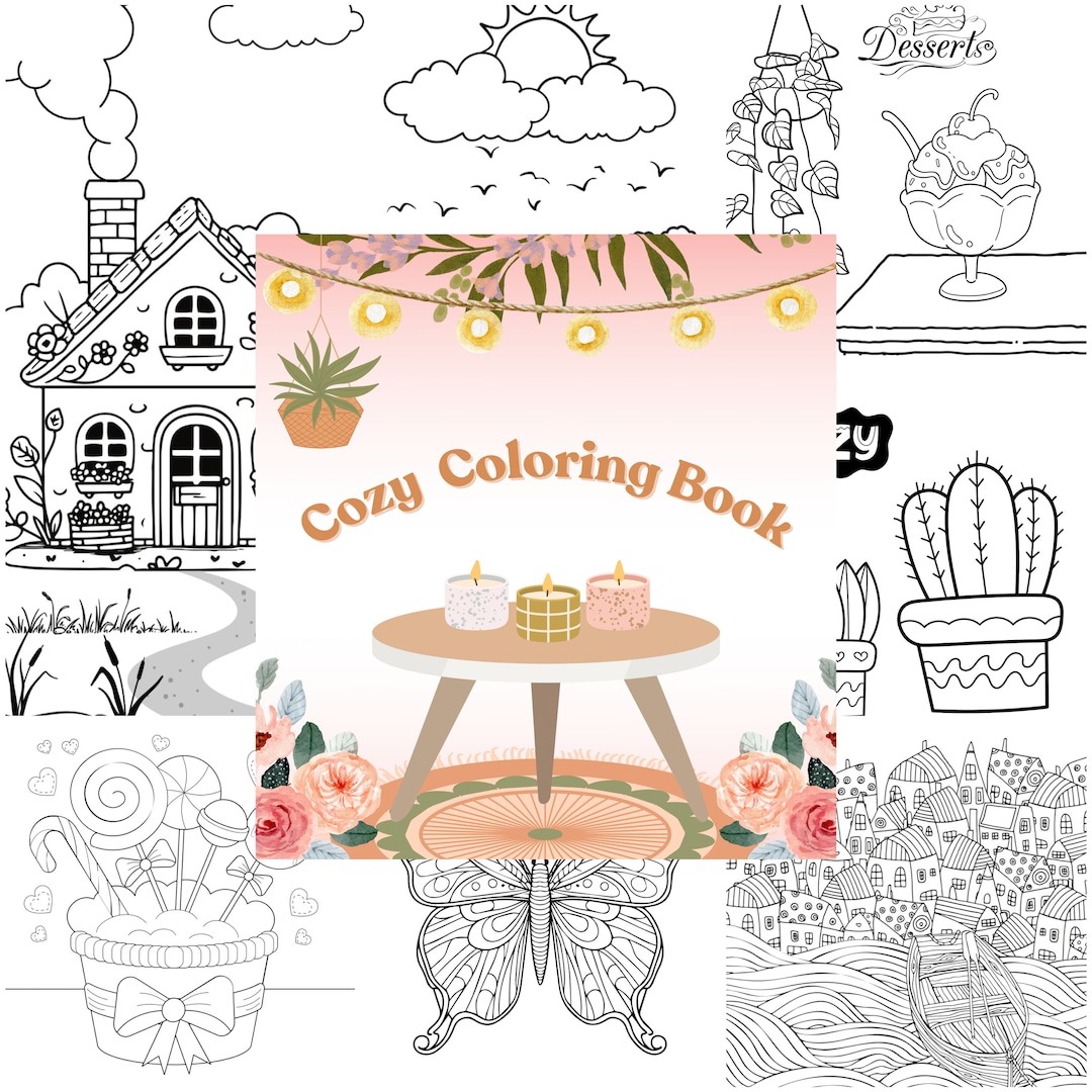 Cozy Printable Coloring Book - 10 Pages - Etsy