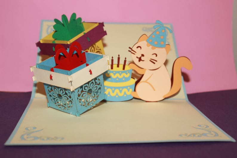 Handmade Pop up Cat Birthday Card (5x7 Inch) - Etsy