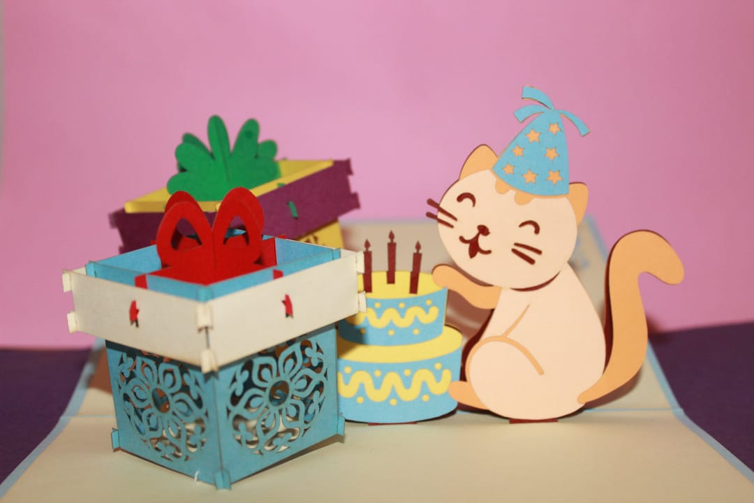Handmade Pop up Cat Birthday Card (5x7 Inch) - Etsy