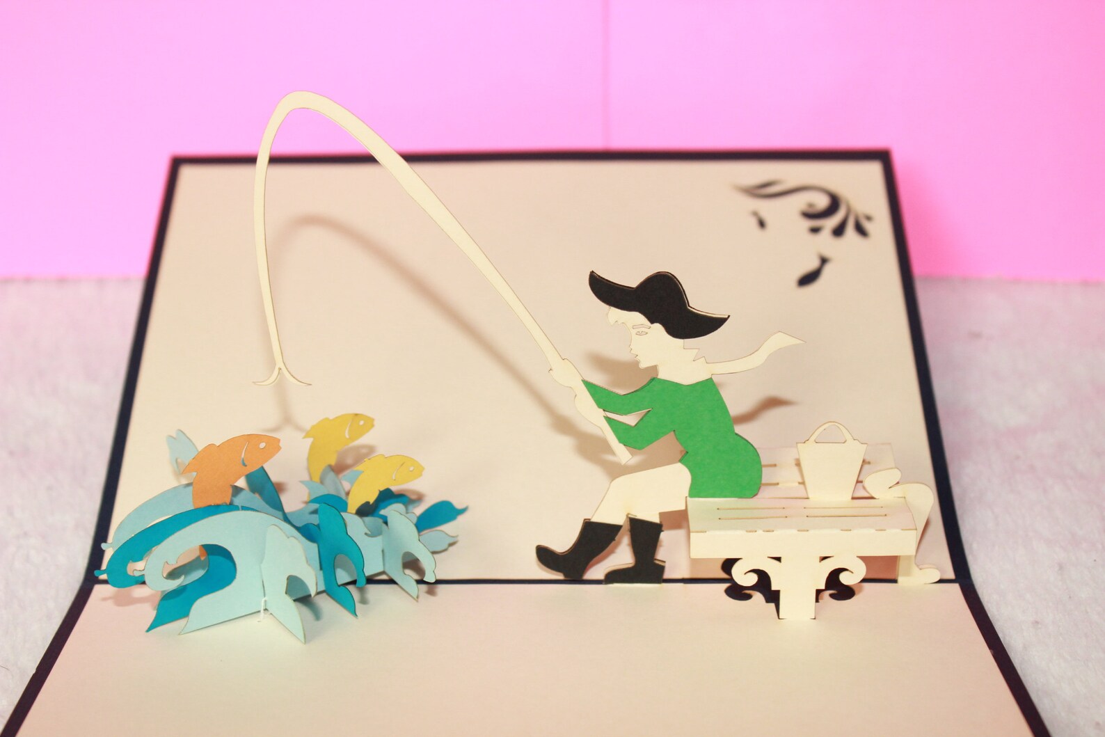Pop up Birthday Card/ Pop up Blank Card/ Man Fishing - Etsy