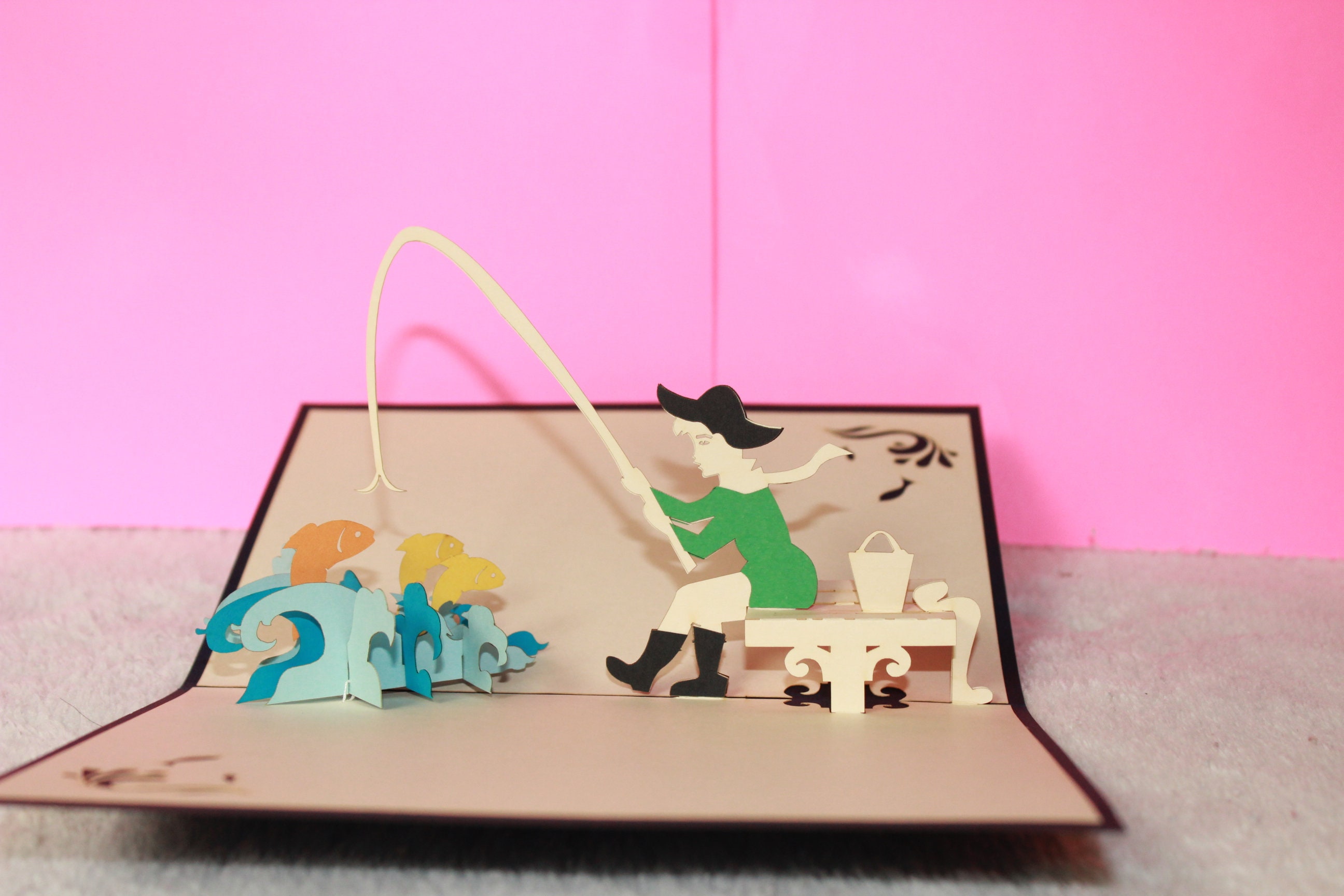 Pop up Birthday Card/ Pop up Blank Card/ Man Fishing - Etsy