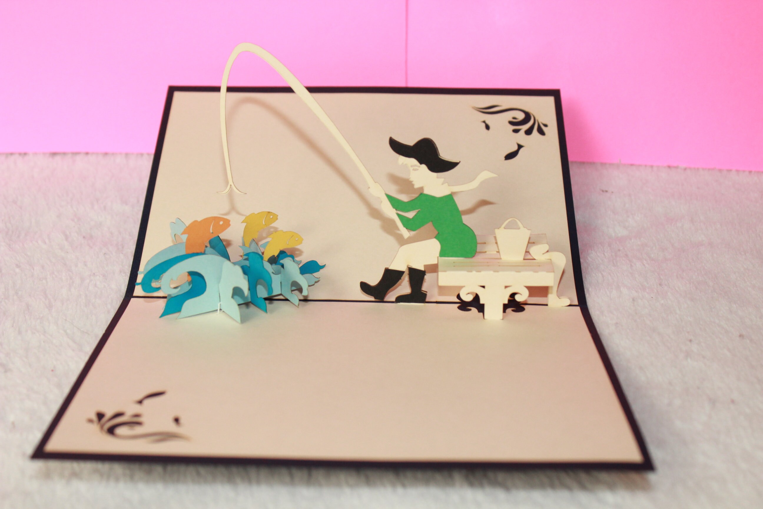 Pop up Birthday Card/ Pop up Blank Card/ Man Fishing - Etsy