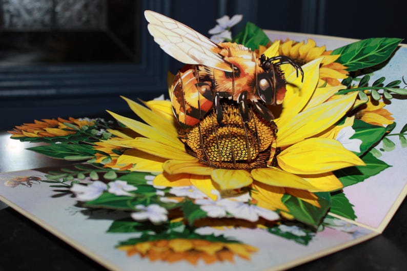 3D Pop up Bee and Sunflower Card - Etsy