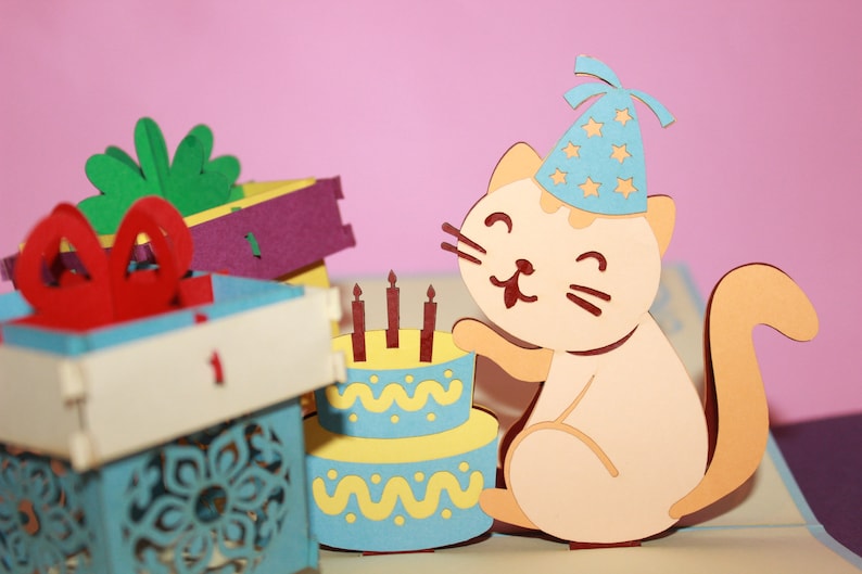 Handmade Pop up Cat Birthday Card (5x7 Inch) - Etsy