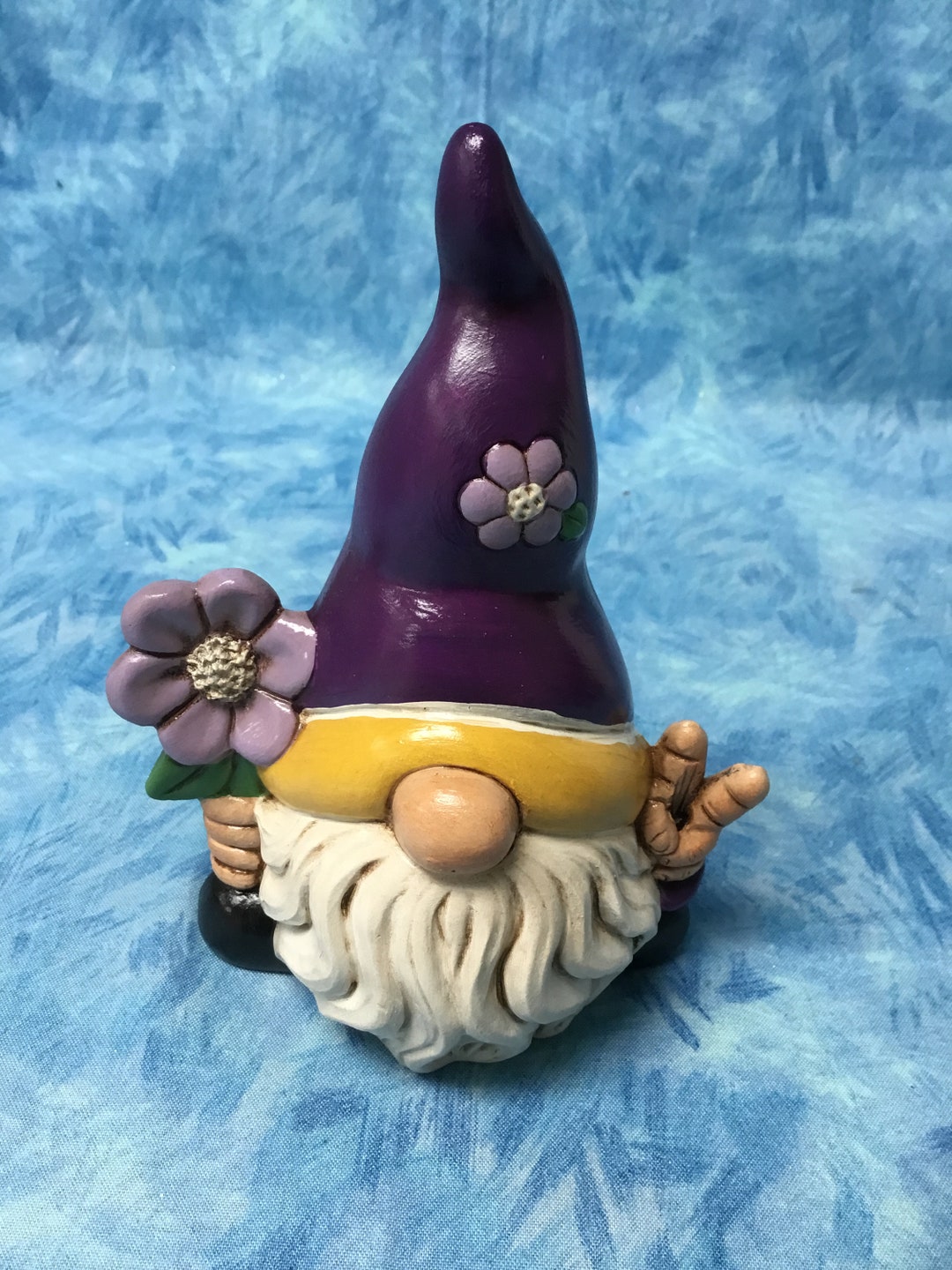 Purple and Yellow Gnome, Flower Gnome, Handcrafted Gnome, Loving Gnome ...