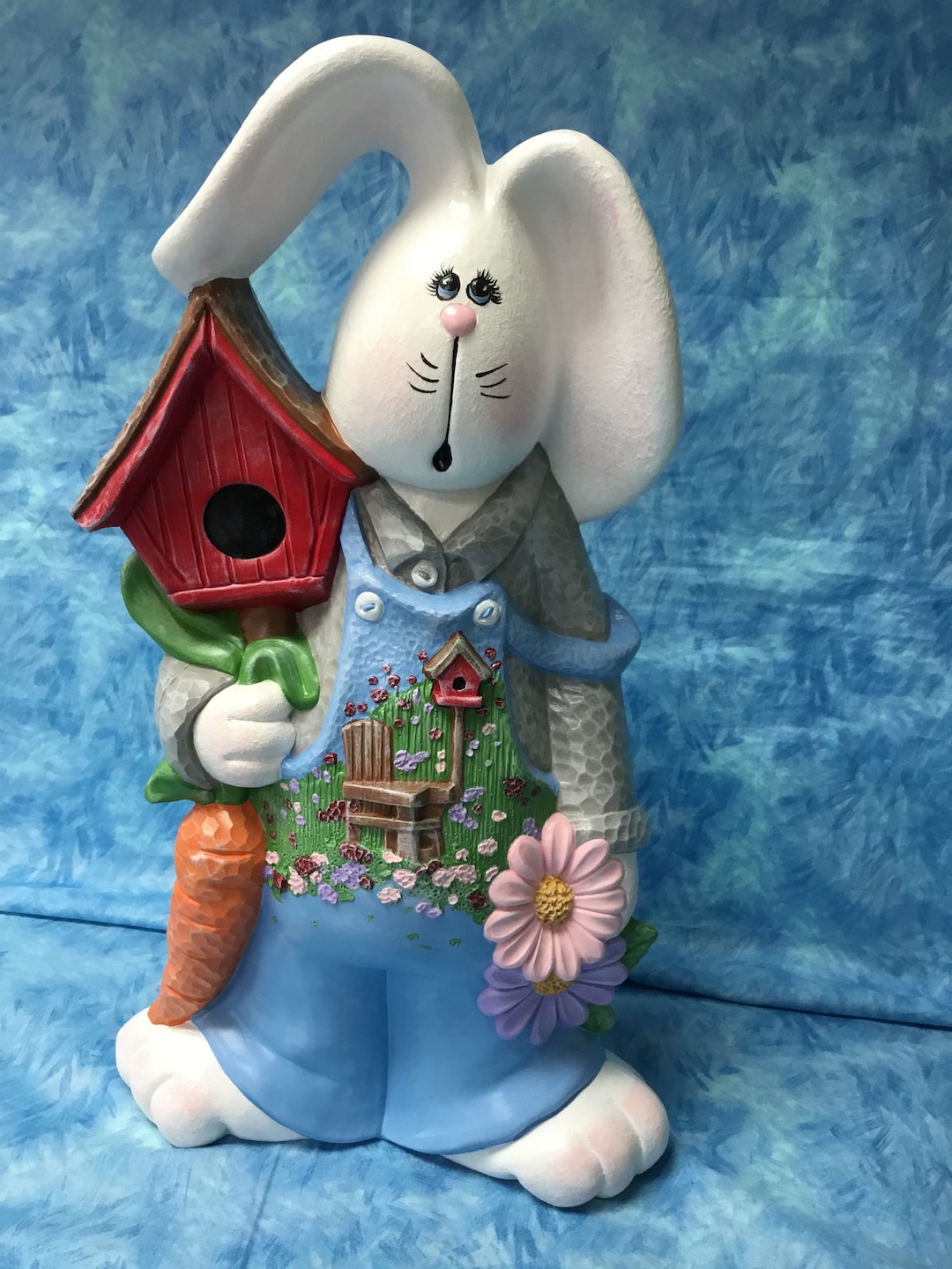 Garden Bunny With Birdhouse, Handcrafted Bunny and Bird House Garden ...