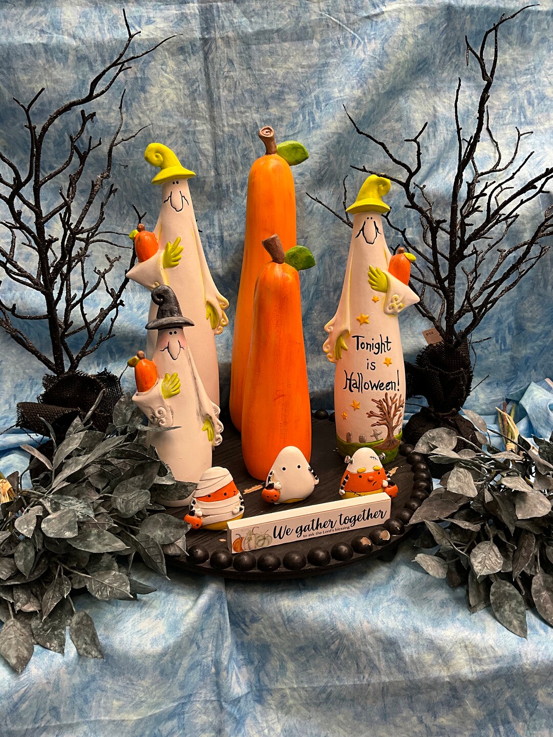 Ghost Scene, Halloween, Handcrafted Ghost Pumpkin Scene, Ceramic Ghost ...