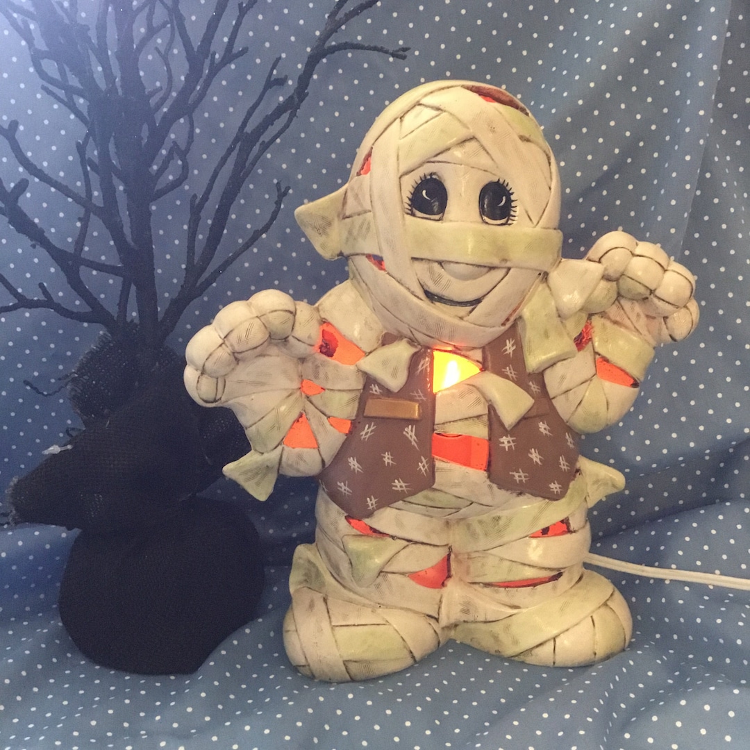 Lighted Ceramic Mummy, Mummy , Halloween Decor, Handcrafted Halloween ...