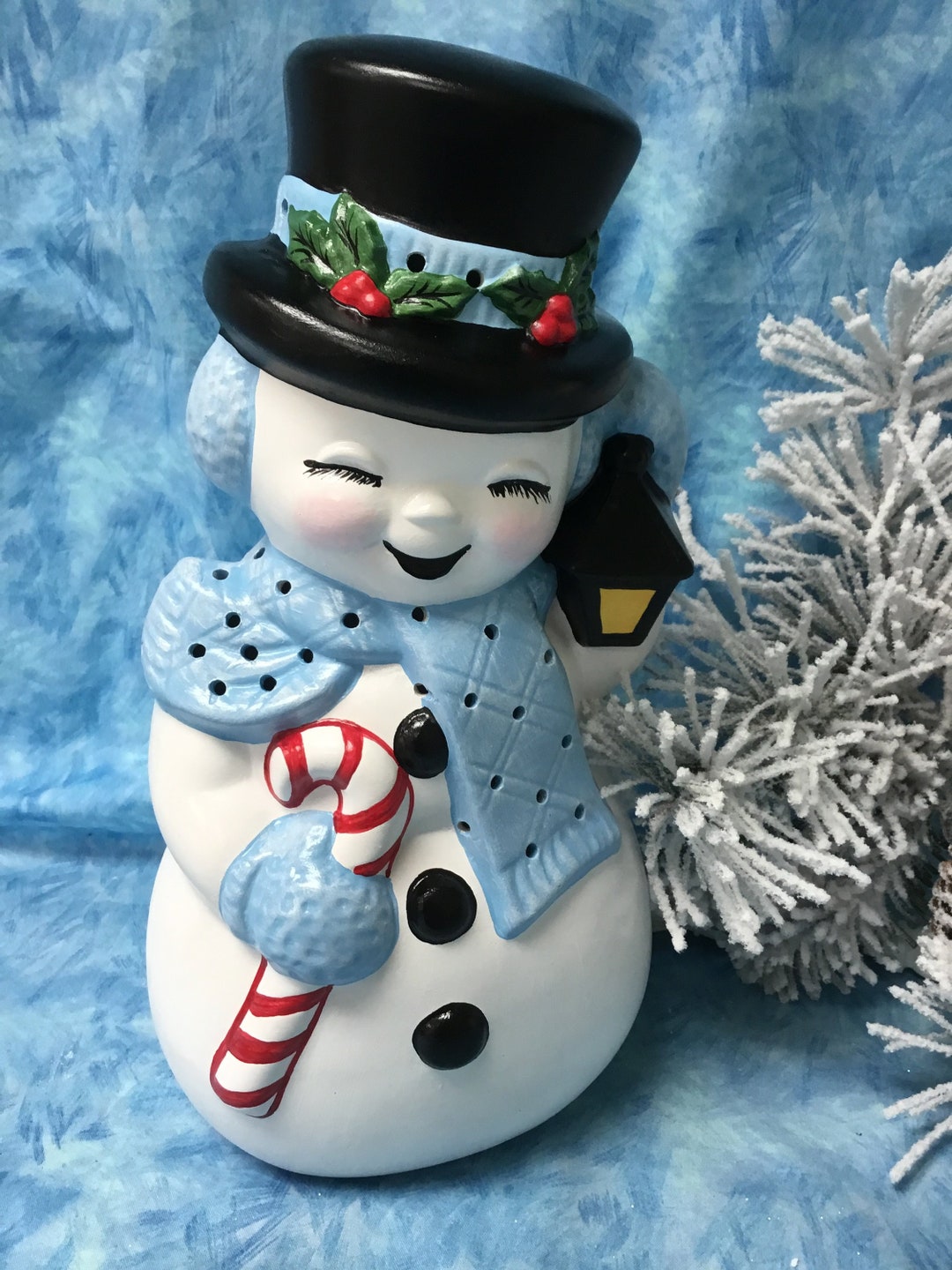 Handcrafted Vintage, Lighted Snowman, Handcrafted Snowman, Blue and ...