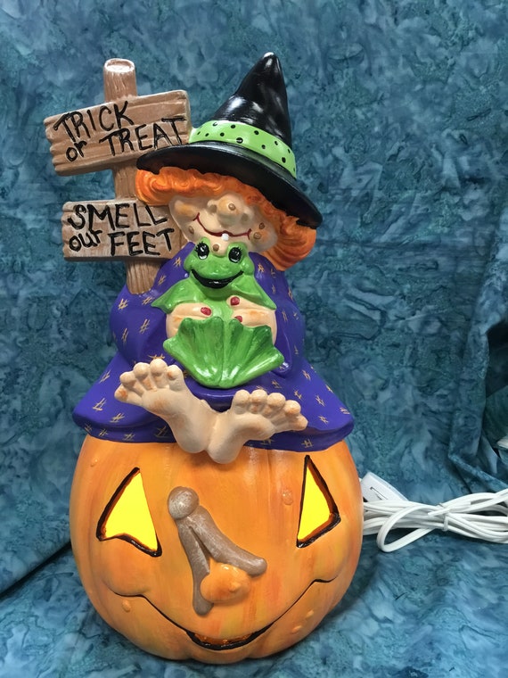 Ceramic Lighted Witch Witch and Frog Halloween Witch - Etsy