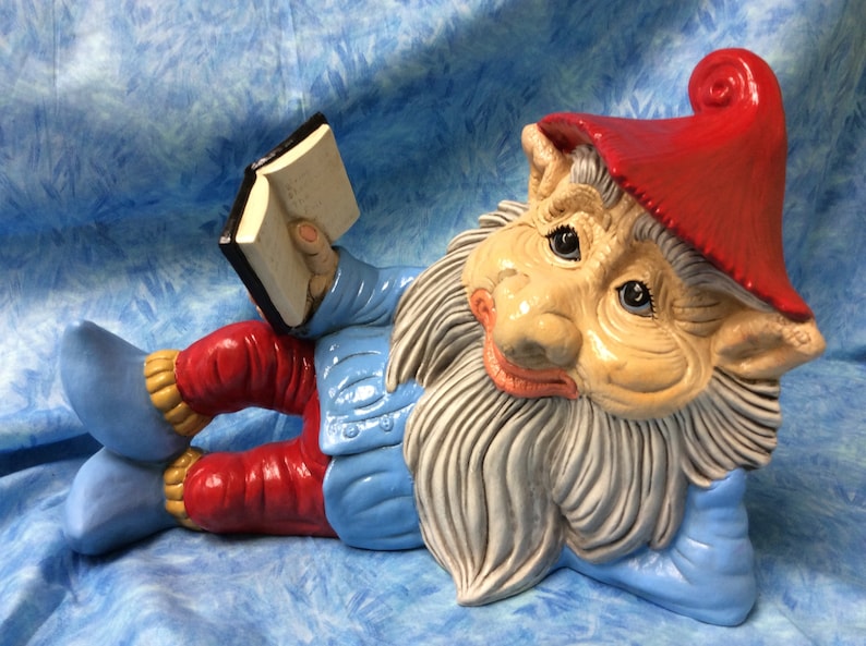 Ceramic Gnome Reading Book - Etsy